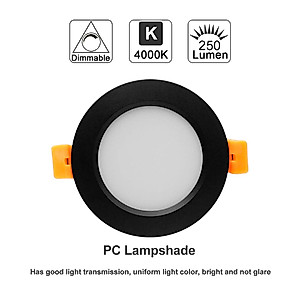 YGS-Tech 2 Inch LED Recessed Lighting Dimmable Downlight, 3W(35W Halogen Equivalent), 4000K Natural White, CRI80, Black Trim, LED Ceiling Light with LED Driver (4 Pack)