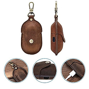 Compatible for Samsung Galaxy Buds Case Leather Shockproof Protective Earbuds Case with Stainless Keychain - Coffee