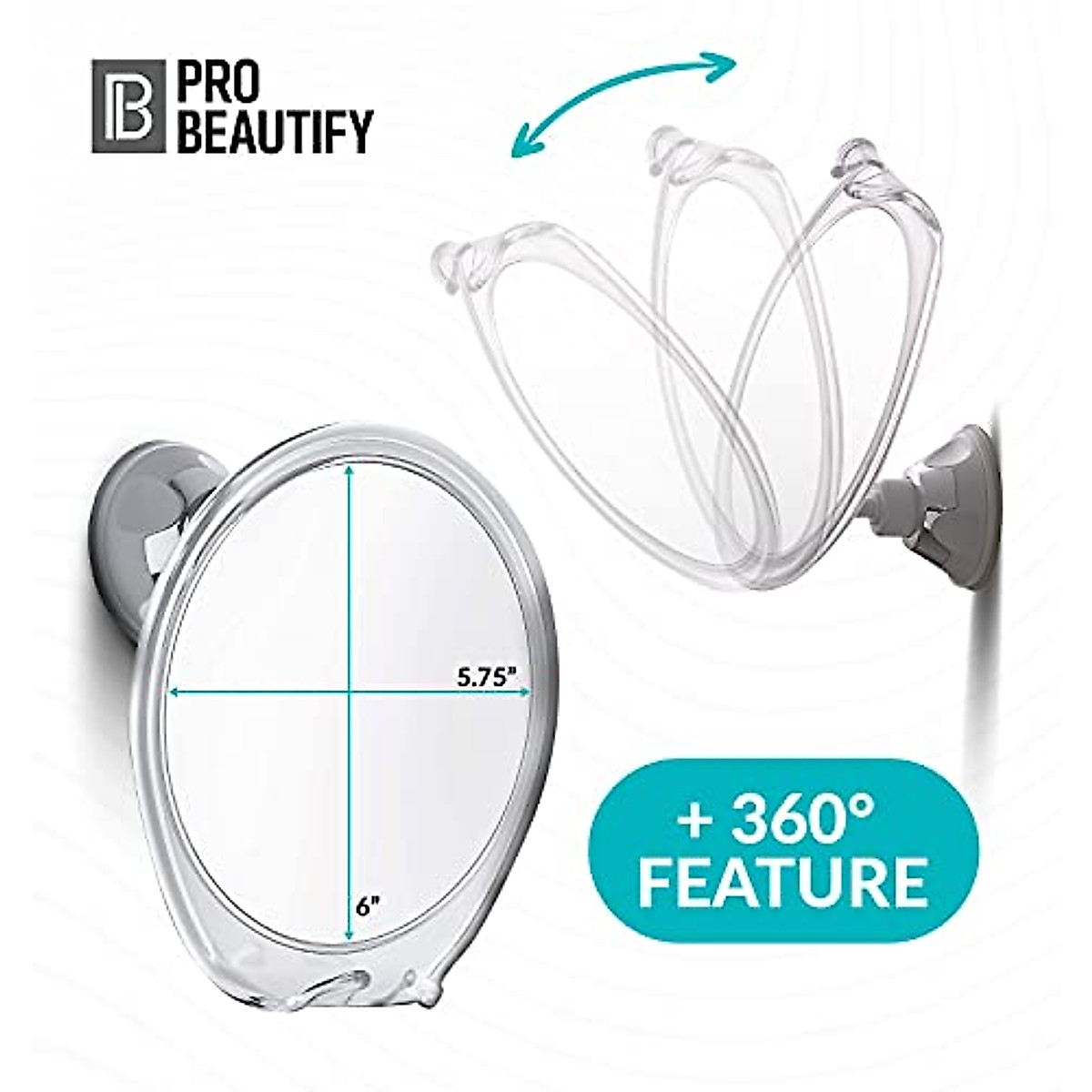 PROBEAUTIFY Fogless Shower Mirror for Shaving - Strong Suction, Razor Holder & 360 Degree Rotation Shower Shaving Mirror - Fog Free Mirror for Shower & Shaving Mirror - Men & Women