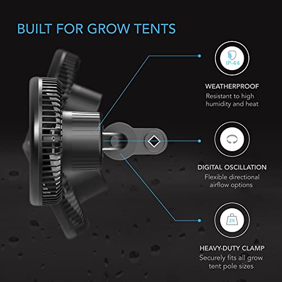 AC Infinity CLOUDRAY S6, Grow Tent Clip Fan 6” with 10-Speeds, EC-Motor, Weatherproof IP-44, Auto Oscillation, Quiet Hydroponics Circulation Cooling