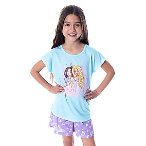 INTIMO Barbie Little Girls' Barbie Doll Unicorn Love Shirt and Shorts 2 PC Pajama Set (10/12)