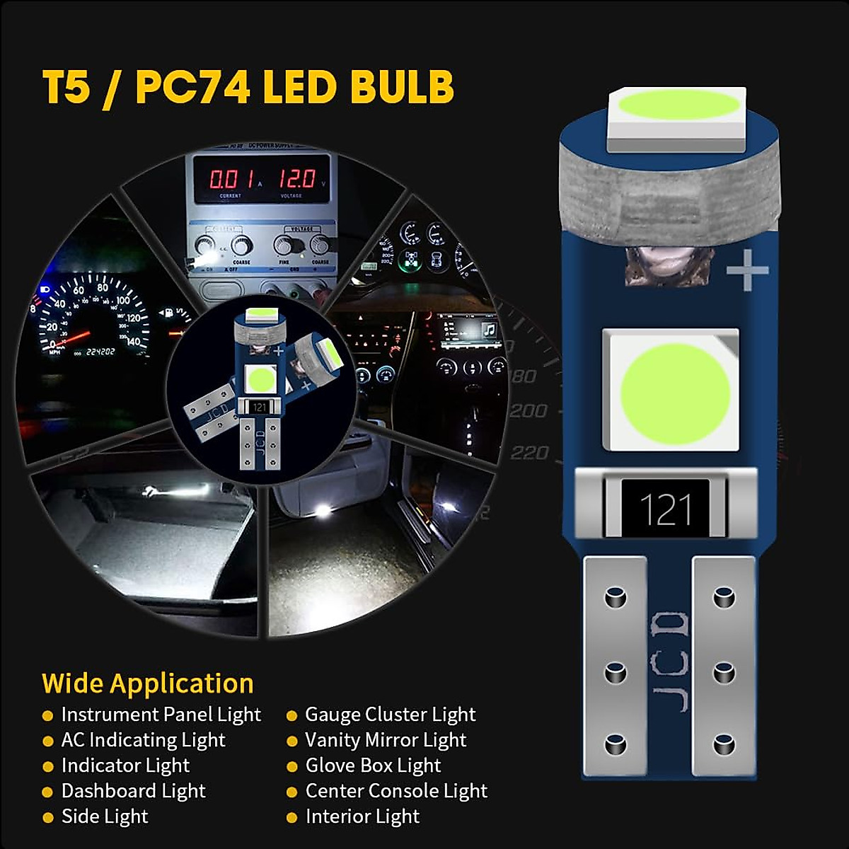 1797 T5 LED Bulbs Dash Dashboard Light 74 37 73 2721 PC74 PC37 Instrument Cluster Gauge Wedge Twist Socket Car Indicator Panel Parts Interior Replacement 12V Green Pack of 20