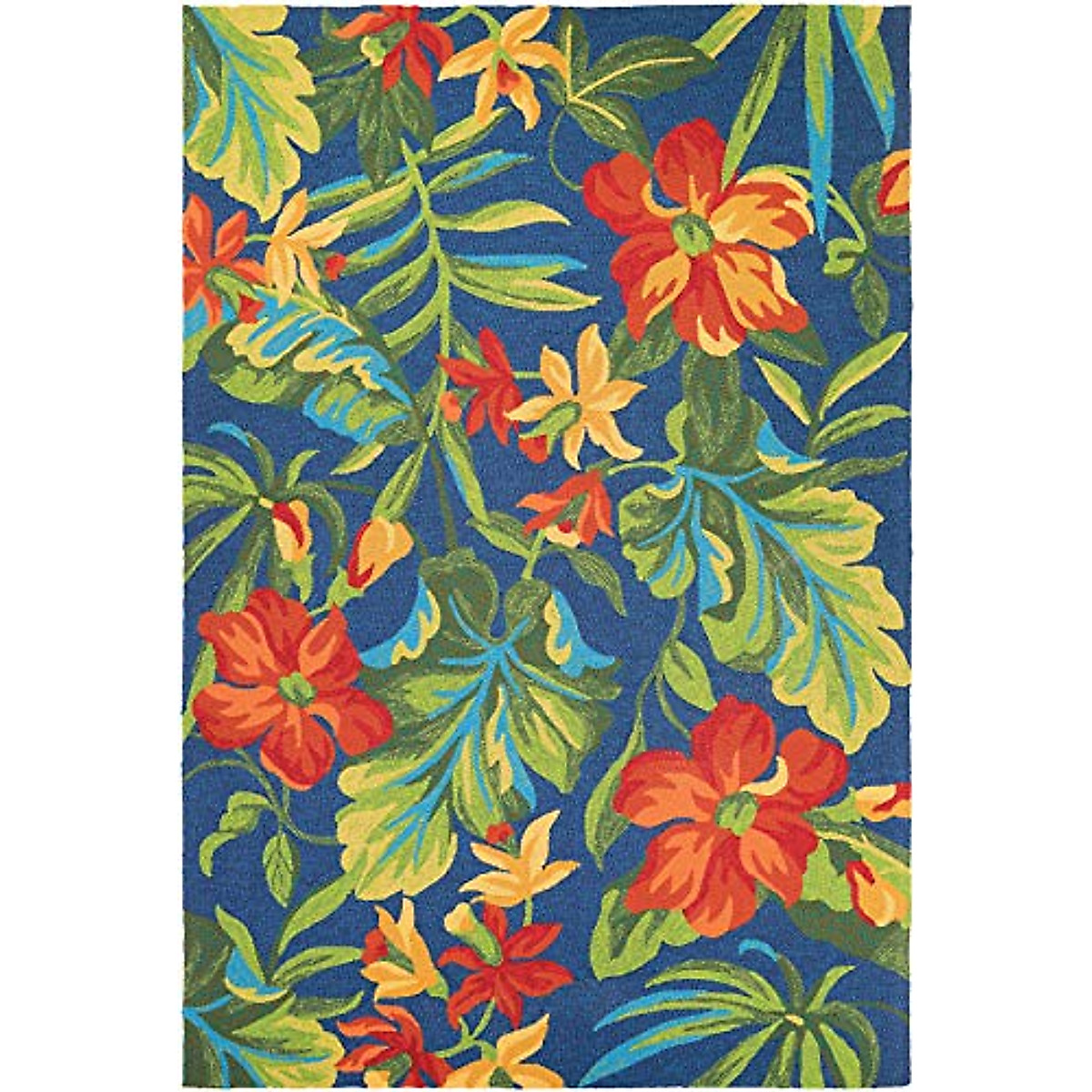 Couristan Covington Tropical Orchid Indoor/Outdoor Area Rug, 5'6" x 8', Azure/Forest Green/Red