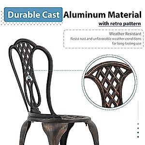 JOIVI 3 Piece Patio Bistro Set, Cast Aluminum Outdoor Conversation Set, Garden Table and Chairs with Umbrella Hole for Backyard, Lattice Design Antique Bronze