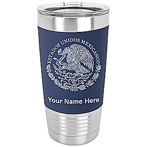 LaserGram 20oz Vacuum Insulated Tumbler Mug, Flag of Mexico, Personalized Engraving Included (Silicone Grip, Navy Blue)