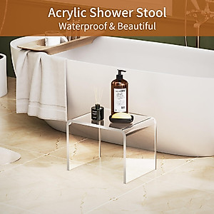 Dewrhiixe Acrylic Step Stool Small Stool,Clear Acrylic Foot Stool for Bathroom Bedroom Kitchen with Non-Slip,Holds Up to 250lbs (Clear, 12.6'' x 9'' × 9.8'')