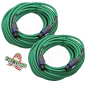 Fat Toad Speakon to Speakon Cables (2 Pack) 50ft Professional Pro Audio Green Speaker PA Cord with Twist Lock Connector | 12 AWG Wire for Impeccable Studio Recording & DJ Stage Performance Gear
