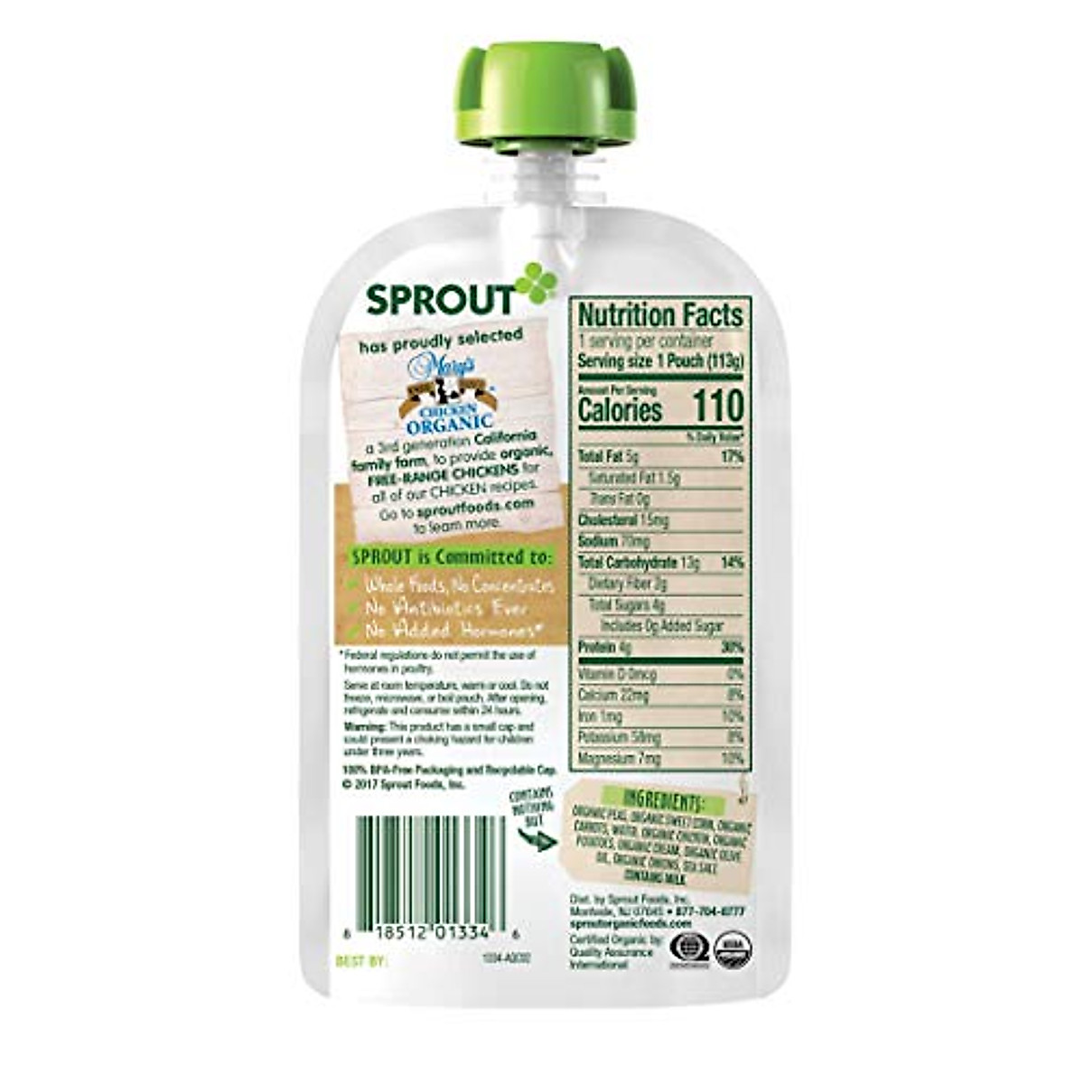 Sprout Organic Baby Food Pouches Stage 3, Creamy Vegetables w/ Chicken, 4 Pouches (Pack of 6) Creamy Vegetables with Chicken 24 Ounce