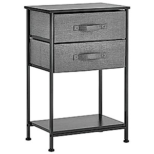 mDesign Storage Dresser End/Side Table Night Stand Furniture Unit - Small Standing Organizer for Bedroom, Office, Living Room, and Closet - 2 Drawer Removable Fabric Bins - Charcoal Gray