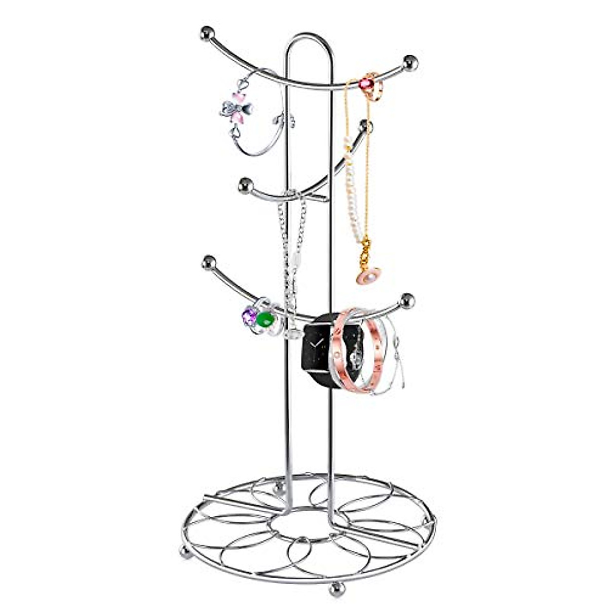 Buruis Mug Rack Tree, Decorative Flower Pattern Base Metal Mug Holder, Kitchen Coffee Mug Tree Countertop Tea Cups Holder Stand, Coffee Cup Dryer with 6 Hooks (Silver)