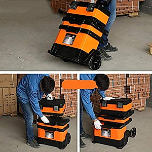 YGCBL Multifunction Portable Hand Trucks,Trolleytool Trolley Cart 3-Tier Multifunction Combined Organizer Pull Rod Household Toolbox, Bearing 50Kg, 560X390X710Mm,Black+Orange