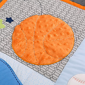 6 PCs Blue Sports Themed Nursery Crib Bedding Set Baby Boy Embroidery Ruby Soccer Basketball Baseball Cot Bedding Set