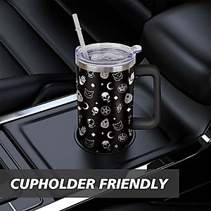 thmasamwr Goth Tumbler with Lid and Straw, Stainless Steel Gothic 40oz Tumbler with Handle, Black Moon Travel Coffee Mug Water Bottle, Goth Gifts Cups for Women and Men