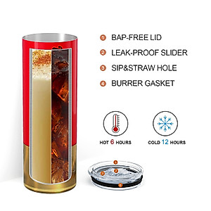 20oz Shotgun Shell Style Insulated Skinny Tumblers Cup Coffee Mug with Lid Creativity Gift 20oz Reusable Stainless Steel Water Bottle for Hot & Cold Drinks Tea Cup Iced Coffee Travel Mug