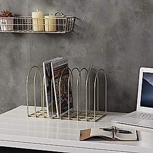 MyGift Large Desktop Document Holder, Brass Metal Wire File Folder Organizer Rack with 8-Slots and Arch Design