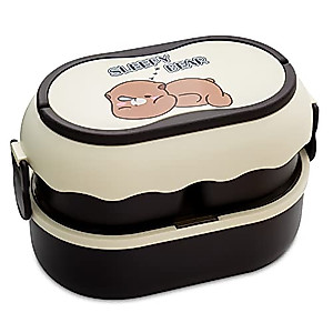 PUOENFGR Bento Lunch Box,Large Capacity Double Layer stacking with Handle with Adults,Microwave Can Be Used,Comes with Three-Piece Cutlery Set,BPA-Free,Great for Camping,Work(Moe Force Brown)