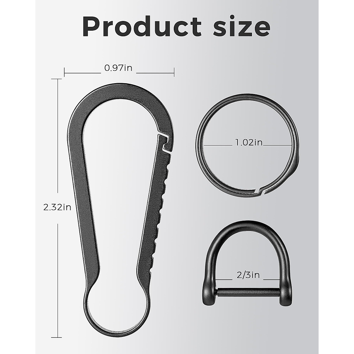 FEGVE Key Fob Keychain, Key Rings for Car Keys,Titanium Key Chain Clip with Side-pushing Keyring & 2/3inch D Ring Keychain for Men- Black