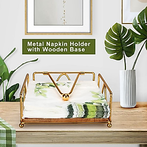 Gold Modern Napkin Holder for Table with Weighted Arm, Square Metal Flat Napkin Holder Farmhouse Napkin Box Rustic Napkin Tray for Paper Napkins, Kitchen, Countertops, Bathroom, Dinner, Outdoor