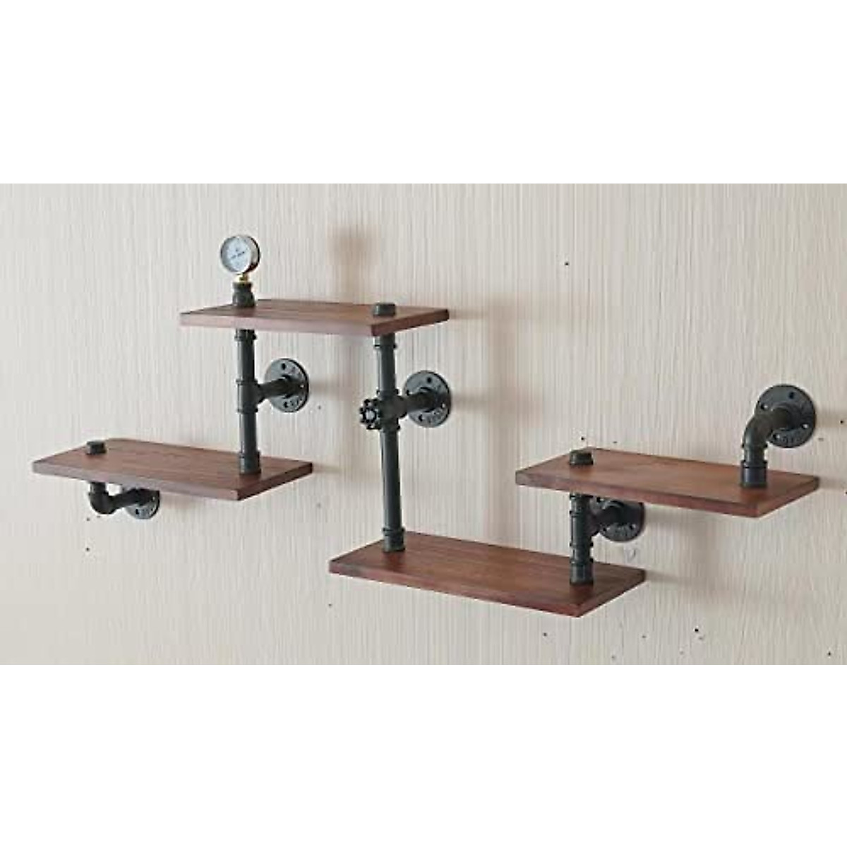 BIXIRAO Industrial Rustic Modern Solid Wood Ladder Pipe Wall Mounted Floating Shelves – 4 Tiers Bookshelf,DIY Storage Shelving,Hung Bracket,Bookcases