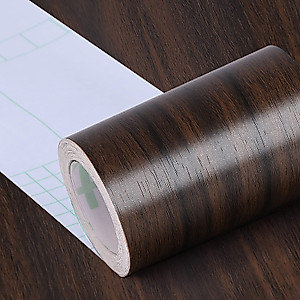 4" X33' Size Realistic Wood Grain Repair Tape, Self Adhesive Wood Grain Repair Patch for Tables, Chairs, Doors, Windows, Floors, Furniture Renovation, Handicraft DIY. With Plastic Scraper. Dark Walnut