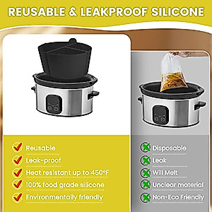 Silicone Crockpot Liner Fit for Crockpot 6 Quart, 3 In 1 Silicone Crock Pot Liner BPA Free Reusable Leakproof Dishwasher Safe, Silicone Slow Cooker Liner Kitchen Cooking Accessories(Black)