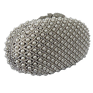 Rhodium Plated Clutch Purse Made With Swarovski Elements Crystals And Pearls