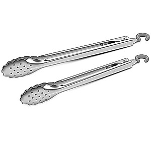 Premium 304 Stainless Steel Barbecue Turners Set, Heavy Duty Cooking Kitchen BBQ Tongs, 10" and 12" Grey