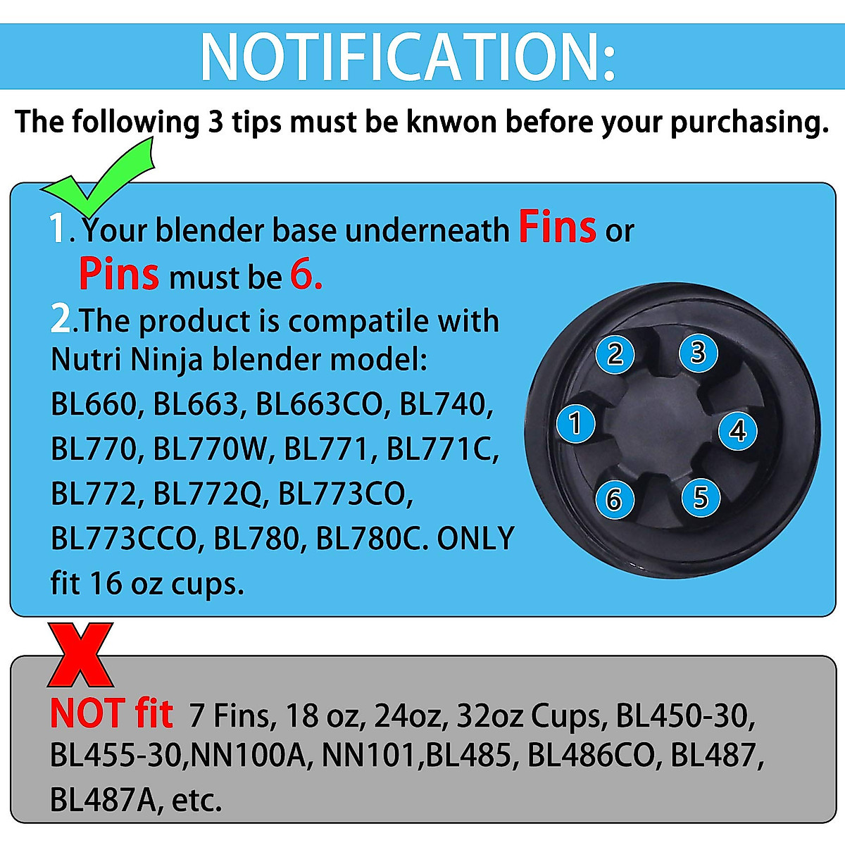 AxPower 2 Packs Extractor Blades Replacement Part for Ninjia 16 oz Blender Cup 6 Fins Blender Blade Compatible with Nutri Ninja BL660 BL663 BL663CO BL740 BL770 BL771 BL773Co BL780