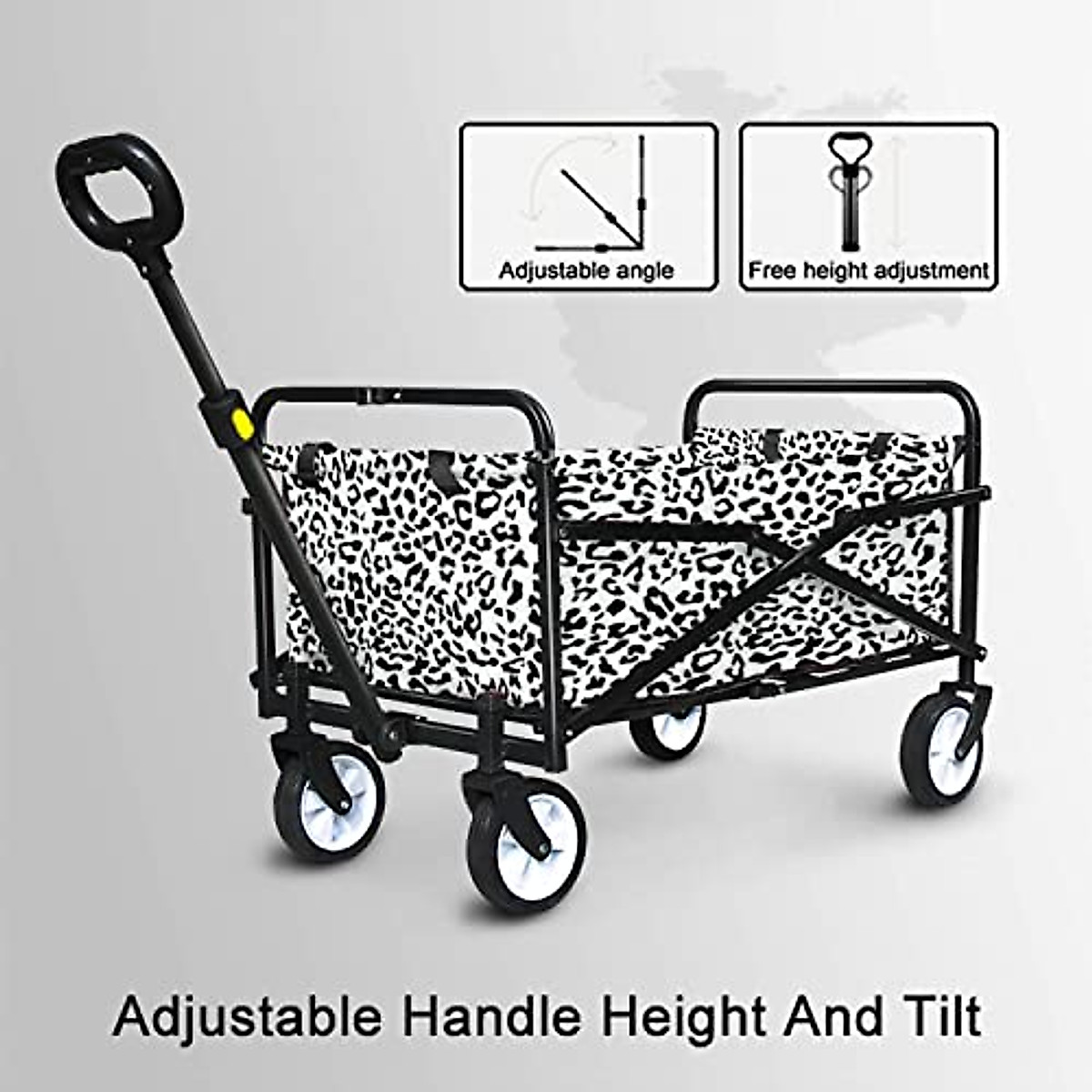 Outdoor Collapsible Wagon Leopard Texture Repeats Seamless Black White Camping Shopping Garden Cart Heavy Duty Wagon Adjustable Portable Utility Folding Wagon with Wheels