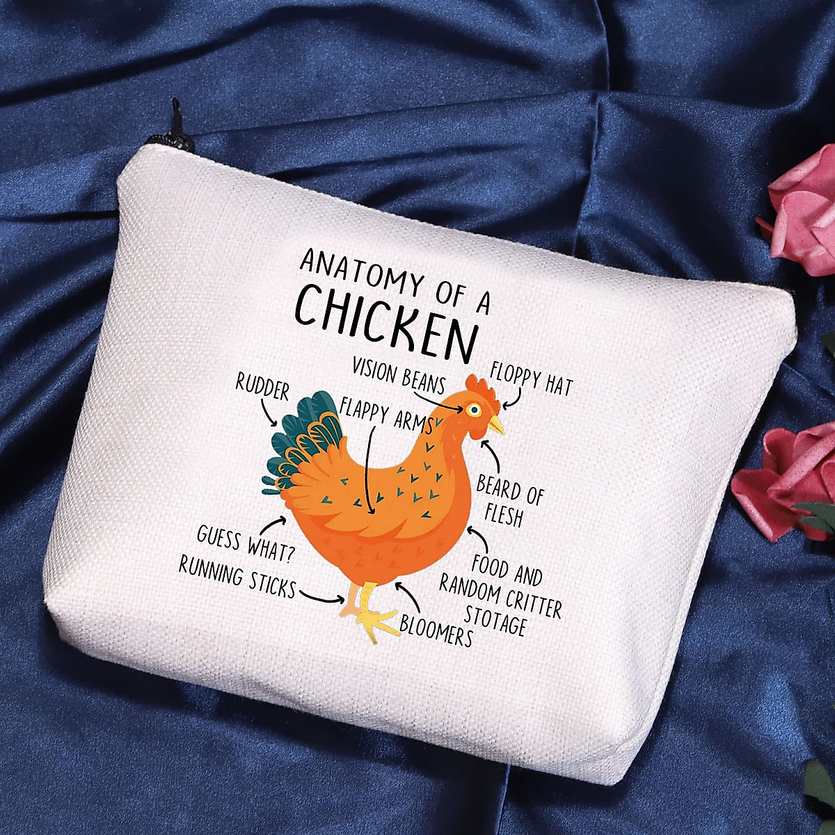 POFULL Chicken Lovers Gift Country Farm Women Girl Anatomy of a Chicken Cosmetic Bag Poultry Lover Gift (Anatomy of a Chicken bag)