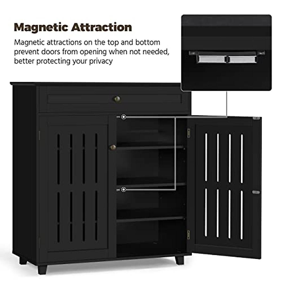 Yaheetech Shoe Cabinet Bathroom Storage Cabinet with 1 Drawer & Adjustable Shelf, Shoe Rack Pinter Stand for Home Office, Black