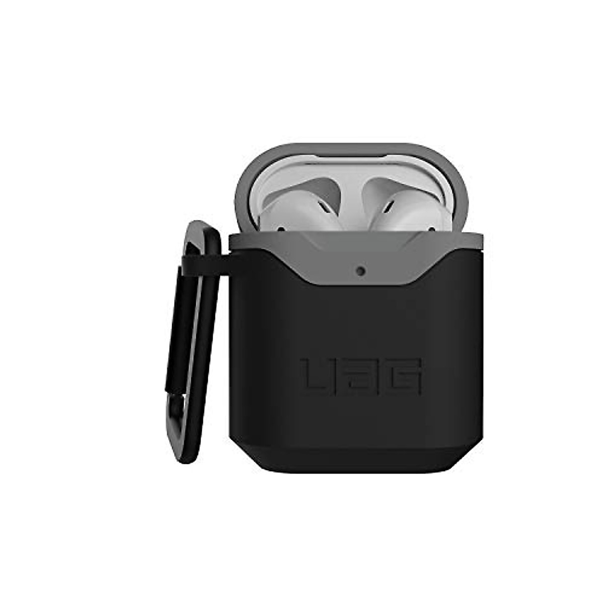 URBAN ARMOR GEAR UAG Compatible with AirPods (1st & 2nd Gen) Case Full-Body Protective Soft-Touch Silicone Case with Detachable Carabiner, Standard Issue Hard Case_001, Black/Grey