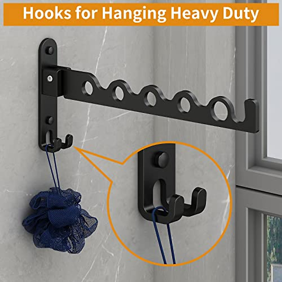 Danpoo Wall Mounted Drying Rack Clothing Foldable, Laundry Drying Rack Collapsible, Folding Clothes Hanger Holder, Matte Black(one Pack)