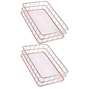 Alipis 2Pcs Guest Towel Napkin Holder, Metal Wire Organizer Tray Paper Napkins Storage Basket Small Container Tray for Bathroom, Kitchen, Dining Table (Rose Gold)