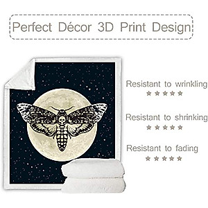 Sleepwish Luna Moth Blanket Adult Death Moth Skull Throw Blanket Black Galaxy Star Fleece Blankets for Kids Teens Boys Men Gothic Halloween College Dorm Sherpa Blanket (50"x60")