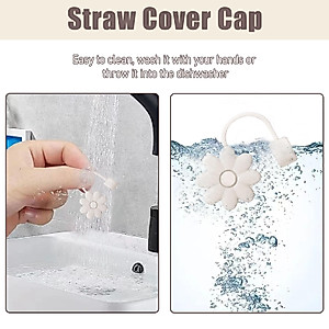 SEMATA Flower Straw Covers Toppers for Stanley Cups 30&40 Oz Tumbler with Handle Accessories 4PCS Silicone Straw Caps Reusable Straw Tips Protectors for Stanley Cup 10mm 0.4in Straws,Off White