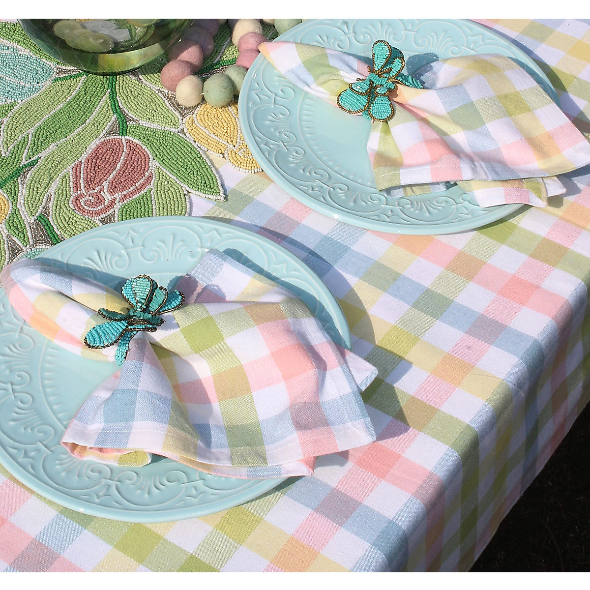 COTTON CRAFT Countryside Classic Gingham Buffalo Check Plaid Tablecloth - Premium Cotton - Spring Easter Bunny Luncheon Dinner - Table Cover - 60 inch x 84 inch - Yellow Multi