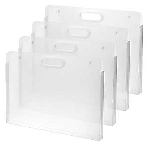 QWORK Art Portfolio Folder - 17x13 Inch, Water-Resistant Solid Stiff Material, 4 Pack Translucent Large Storage for Artwork, Diamond Painting, Posters and Classroom Supplies