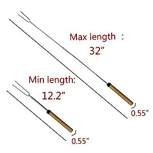 32" Marshmallow Roasting Sticks Set of 8 BBQ Skewers, Smores & Hot Dog Fork with Wooden Handle and Carrying Pouch Great for Outdoor Barbecue Grill and Campfire Pit