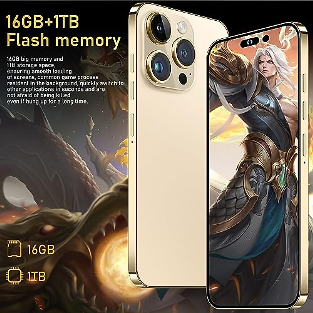 RAYPUR Unlocked Cheap Mobile Phones for i15 Ultra, Android 5G Global Version Smartphone, 7.3Inch Incell HD Capsule Screen, Multi-Language Support,Blue-1TB