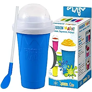 Slushie Maker Cup Travel Portable Double Layer Slushie Cup for Cola or Juice Magic Quick Frozen Smoothies Cup Squeeze Cup Mini Ice Cream Maker (Blue)
