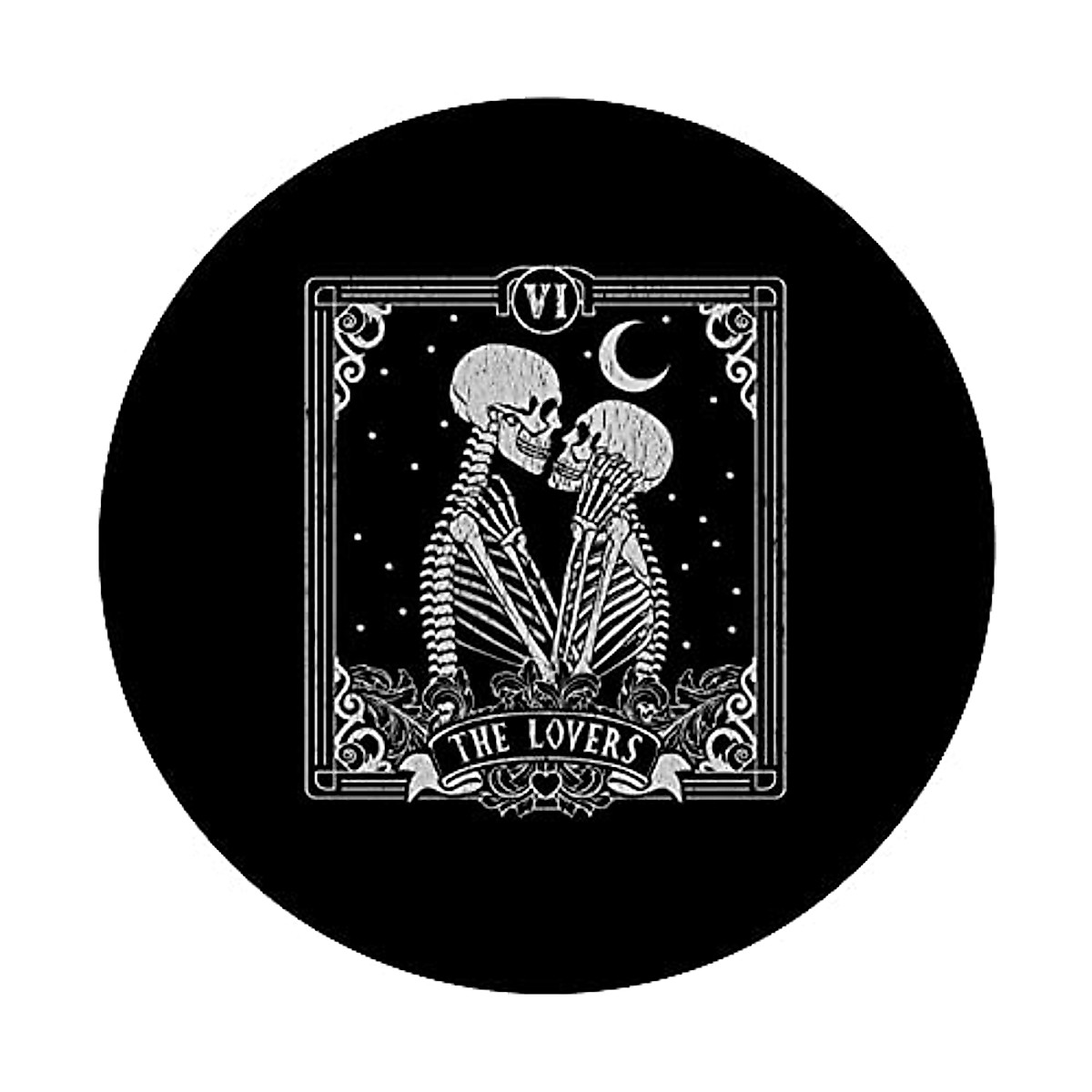 The Lovers Tarot Card Skeleton Halloween Occult Black PopSockets Swappable PopGrip