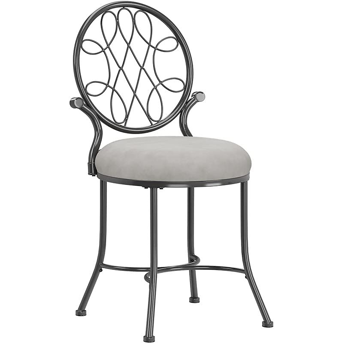 Hillsdale O'Malley Vanity Stool with Spiral Pattern Design, Metallic Gray