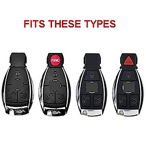 WFMJ Leather for Mercedes Benz C E M S CLS CLK GLK GLC G Class Remote 3 4 Buttons Key Fob Case Cover Keychain Chain (Red)