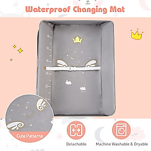 BABY JOY Portable Baby Changing Table, Foldable Diaper Changing Station w/Wheels, Adjustable Height, Large Storage Rack, Water Basin, Safety Belt, Mobile Nursery Organizer for Newborn Infant (Gray)