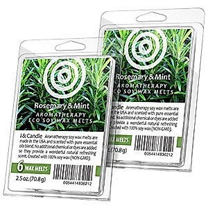 I & Candle, Aromatherapy Wax Melts. 100% Soy Wax (Non-GMO) - Rosemary & Mint (2 Pack)