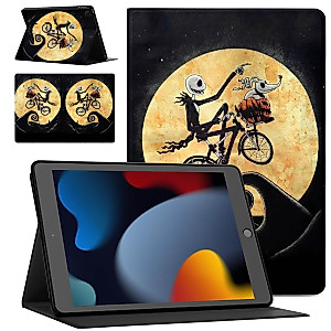 Christmas Tablet Case for Samsung Galaxy Tab S7 FE/S8 Plus 2022/S7 Plus Case 12.4 Inch,Cartoon Pattern Halloween Design Cases, PU Leather Folio Xmas Back Cover Funda for SM-X800 X806 T970 T975, Bike