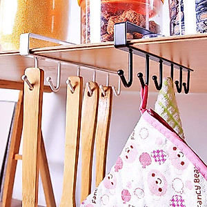 SHBaizoy 2pcs Utensil Racks Under Cabinet,Nail Free Adhesive Kitchen Utensils Hanging Hooks for Kitchen Utensils/Tools/Pot/Towel/Knife/Ties Belts/Scarf/Keys Storage/Cups(Black)