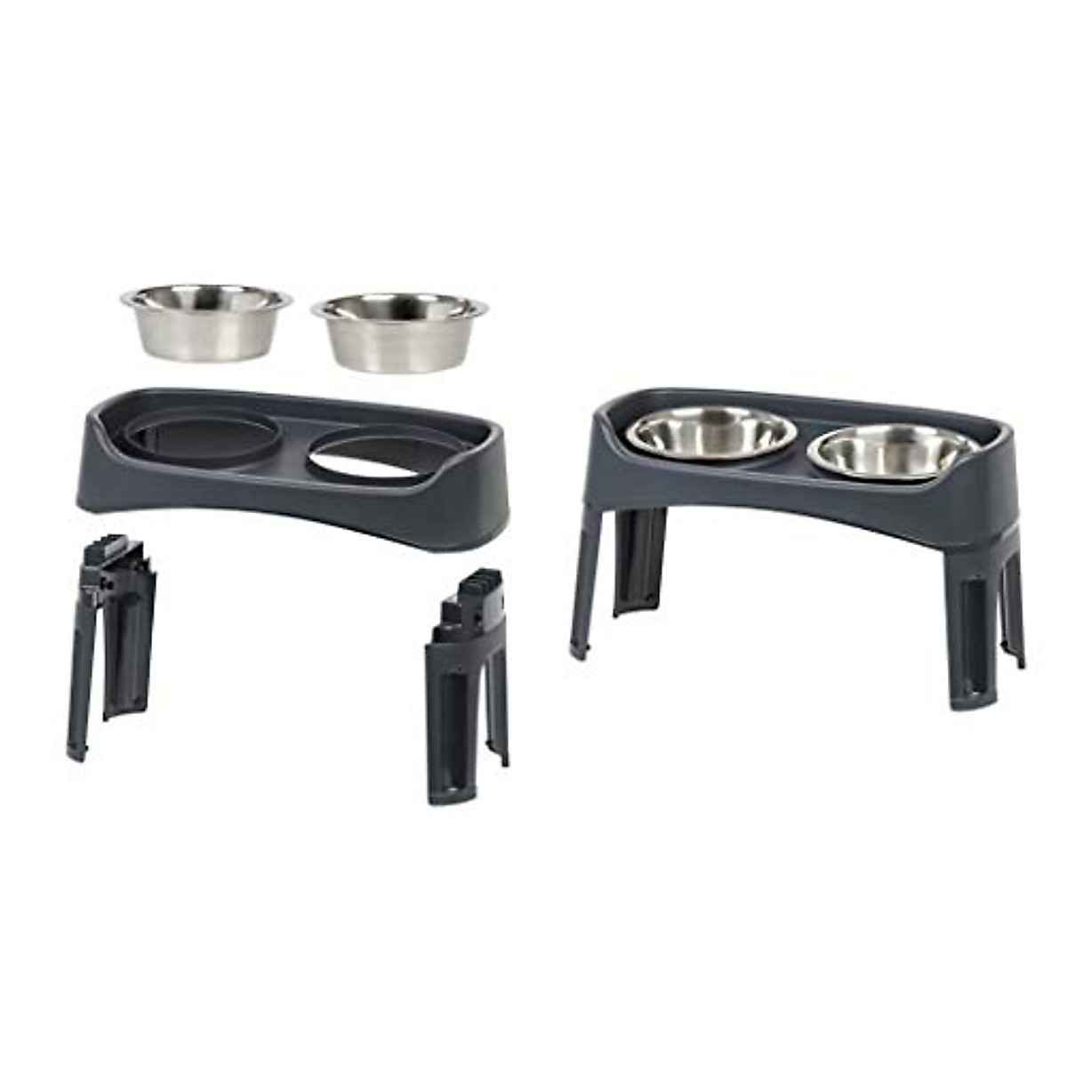 IRIS USA Large Elevated Pet Feeder with Attachable Legs and 2 Stainless Steel Bowls, For Small to Large Dogs Cats with 2 Quart Bowls and 12"H Legs Raised Pet Feeding Station, Black