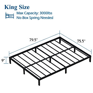 DiaOutro 9 Inch King Bed Frame Heavy Duty Low Profile Metal Platform No Box Spring Needed Mattress Foundation, Easy to Assembly, Noise Free, Black